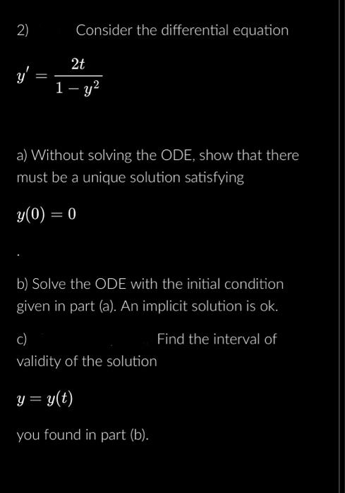 Solved 1) If y=y(t) represents the position of a particle, | Chegg.com