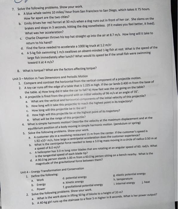 Solved Physics Study Guide c. Unit 1 - Measurement and | Chegg.com