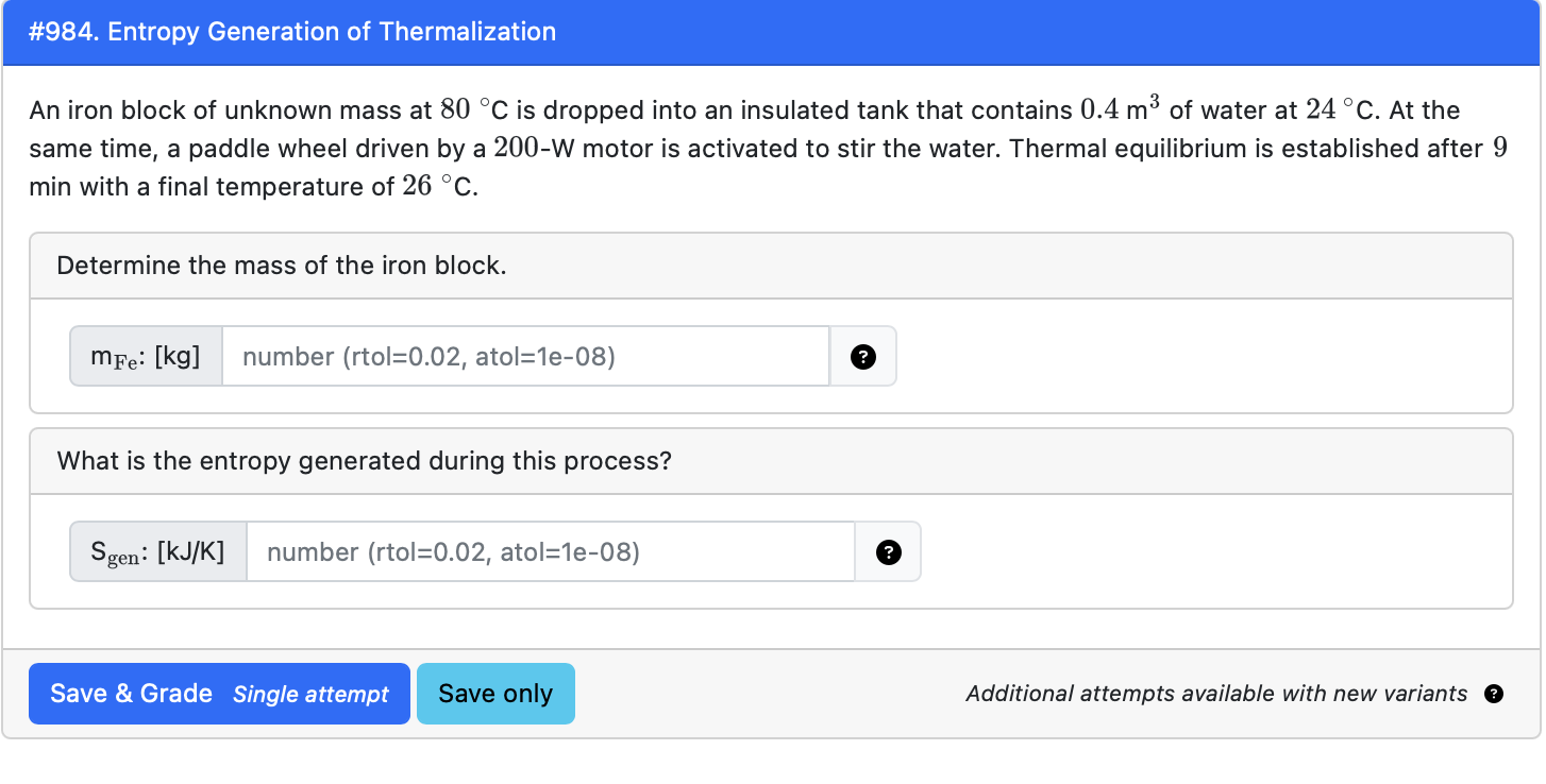 Solved #984. ﻿Entropy Generation of ﻿ThermalizationAn ﻿iron | Chegg.com