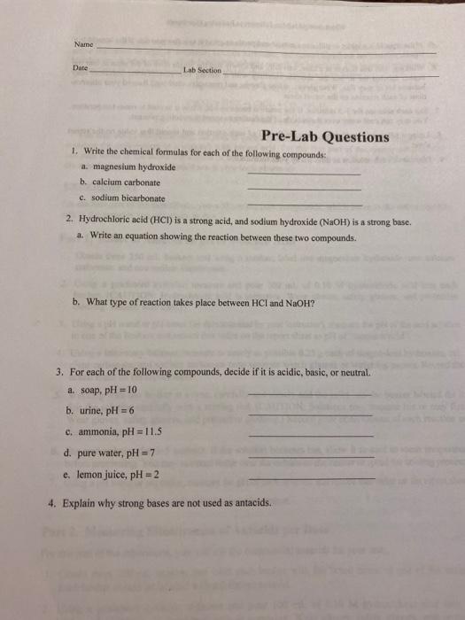 Solved Name Date Lab Section Pre-Lab Questions 1. Write the | Chegg.com