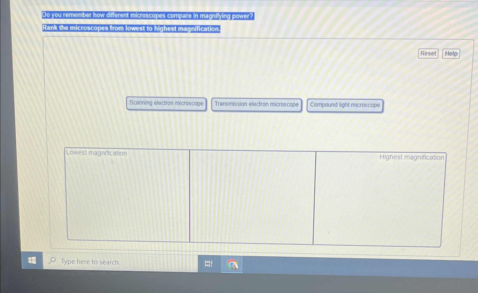 Solved Do you remember how different microscopes compare in | Chegg.com