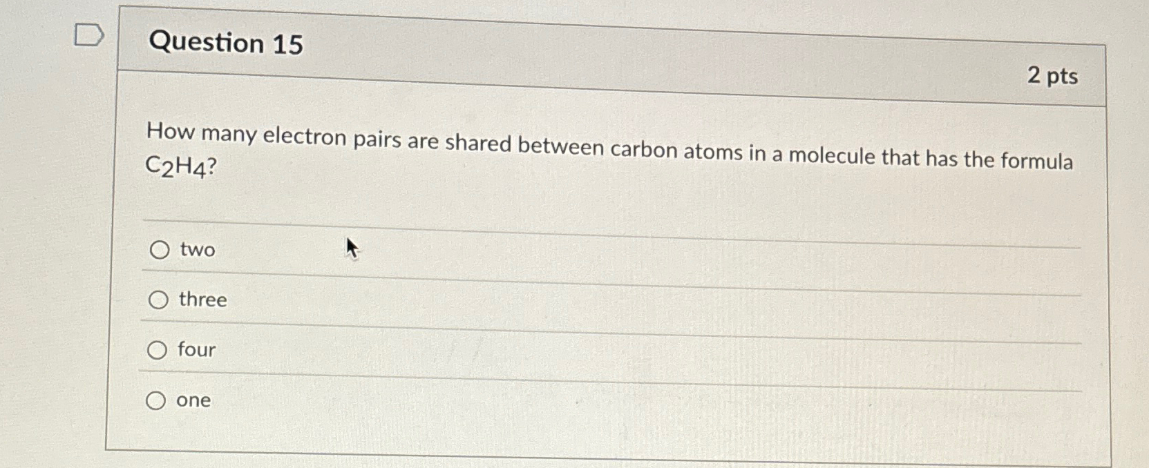 Solved Question 15How many electron pairs are shared between | Chegg.com