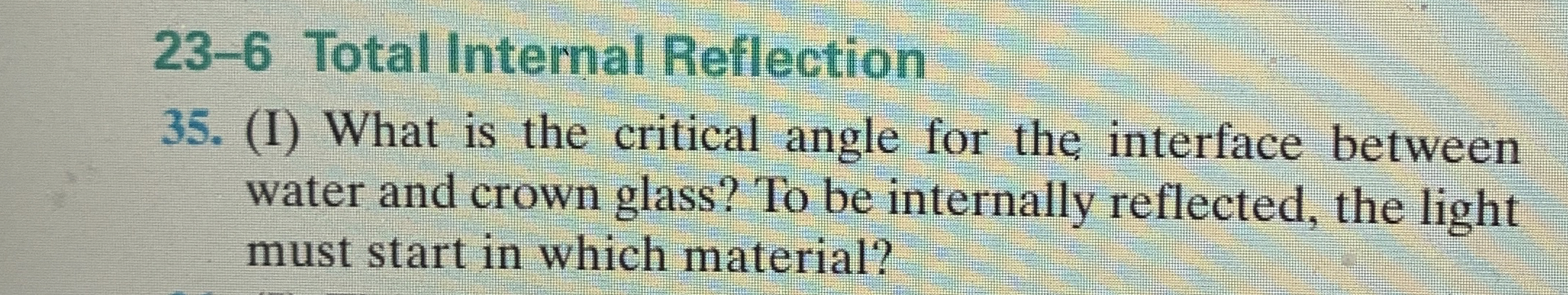 Solved 23-6 ﻿Total Internal Reflection(I) ﻿What is the | Chegg.com