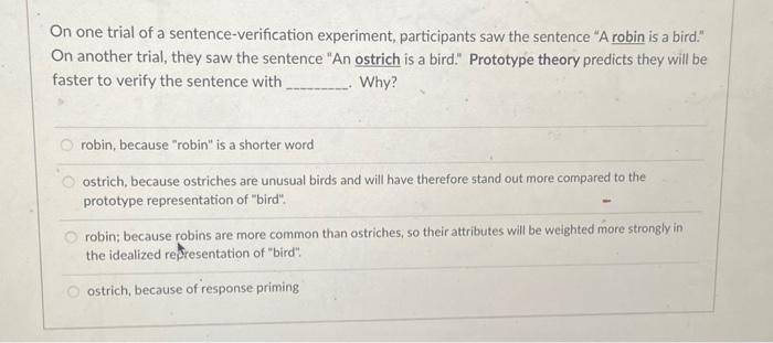 Solved On one trial of a sentence-verification experiment, | Chegg.com