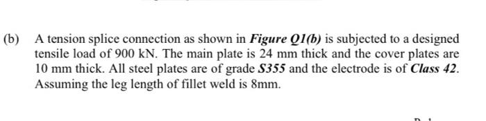 Solved (b) A tension splice connection as shown in Figure | Chegg.com