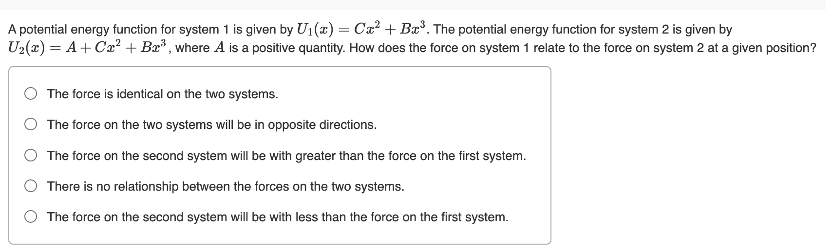 Solved A potential energy function for system 1 ﻿is given by | Chegg.com