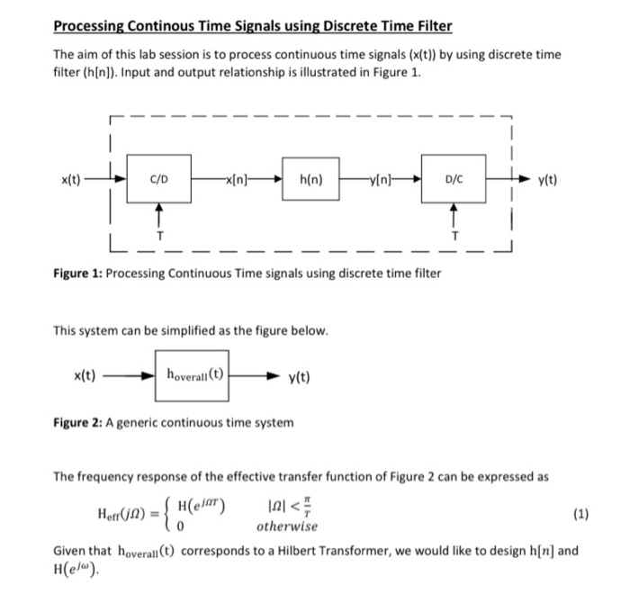 Processing Continous Time Signals using Discrete Time | Chegg.com