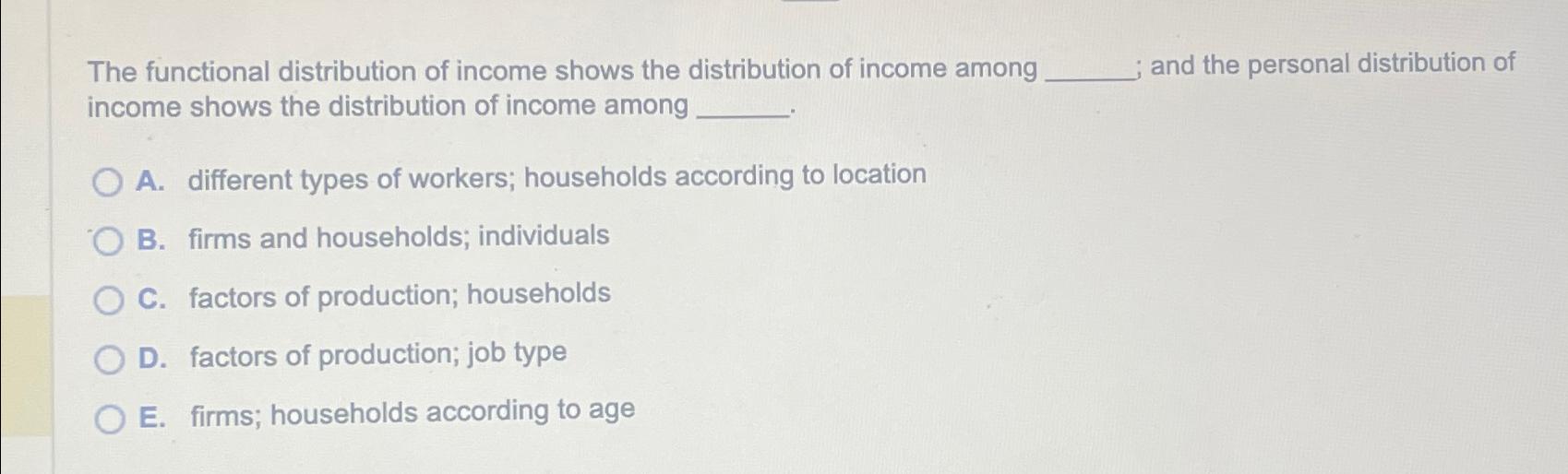 Solved The functional distribution of income shows the | Chegg.com