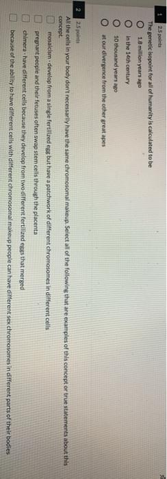 Solved 1 OOOO 25 points The genetic Isopoint for all of | Chegg.com