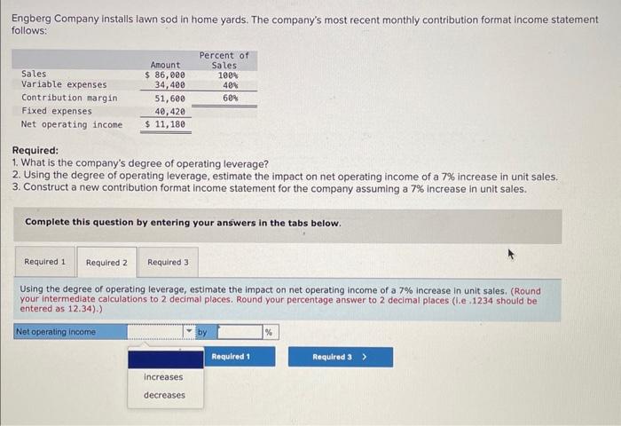 Solved 1) degree of operating leverage2) net operating | Chegg.com