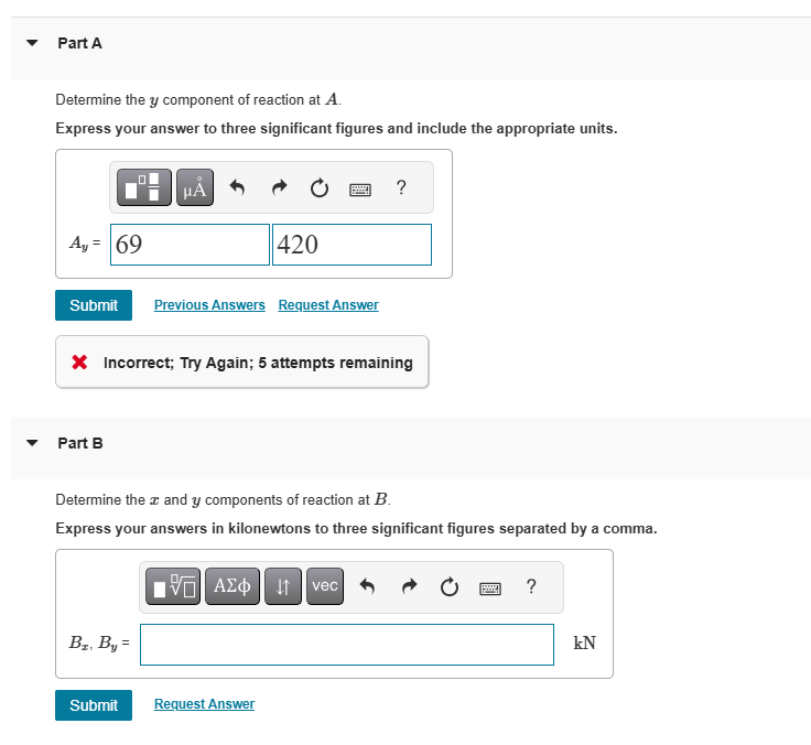 Solved Part ADetermine the y ﻿component of ﻿reaction | Chegg.com