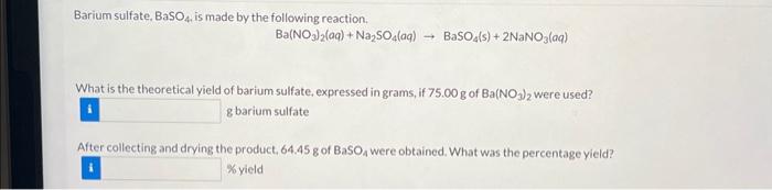 Solved Ba(NO3)2(aq)+Na2SO4(aq)→BaSO4( s)+2NaNO3(aq) What is | Chegg.com