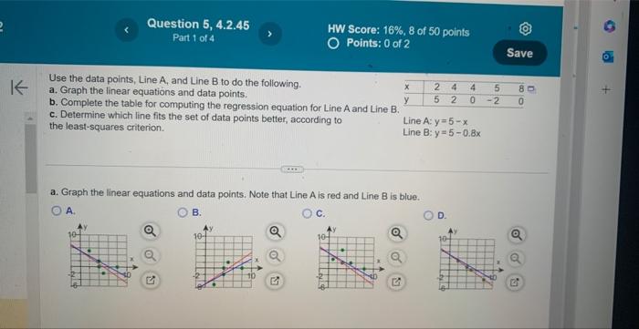 Solved Use the data points, Line A, and Line B to do the | Chegg.com