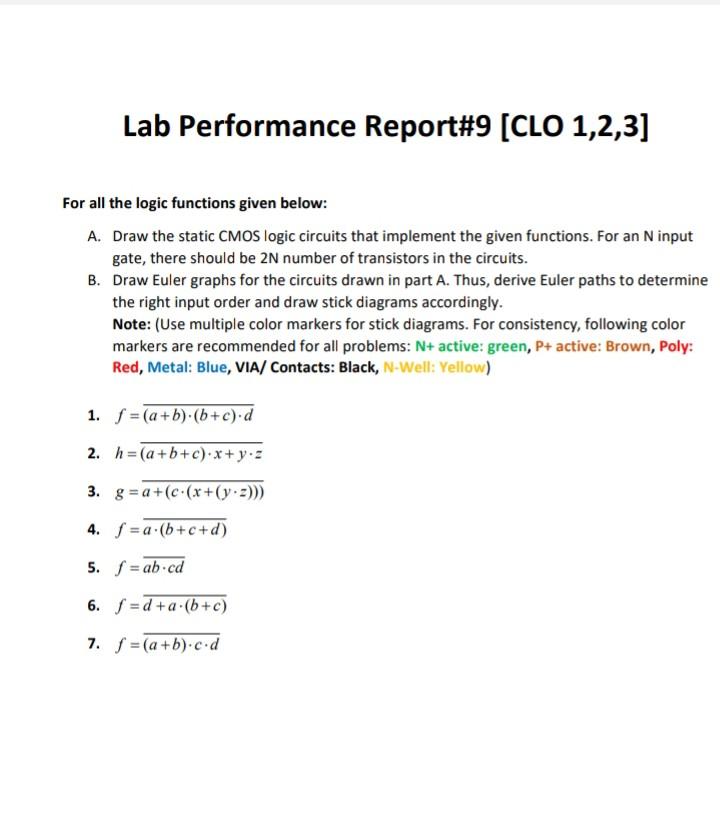 Solved Lab Performance Report\#9 [CLO 1,2,3] For all the | Chegg.com