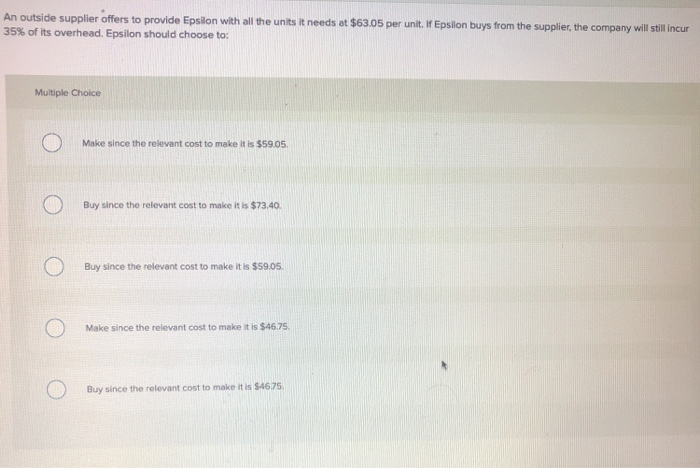 Solved Epsilon Co. can produce a unit of product for the | Chegg.com