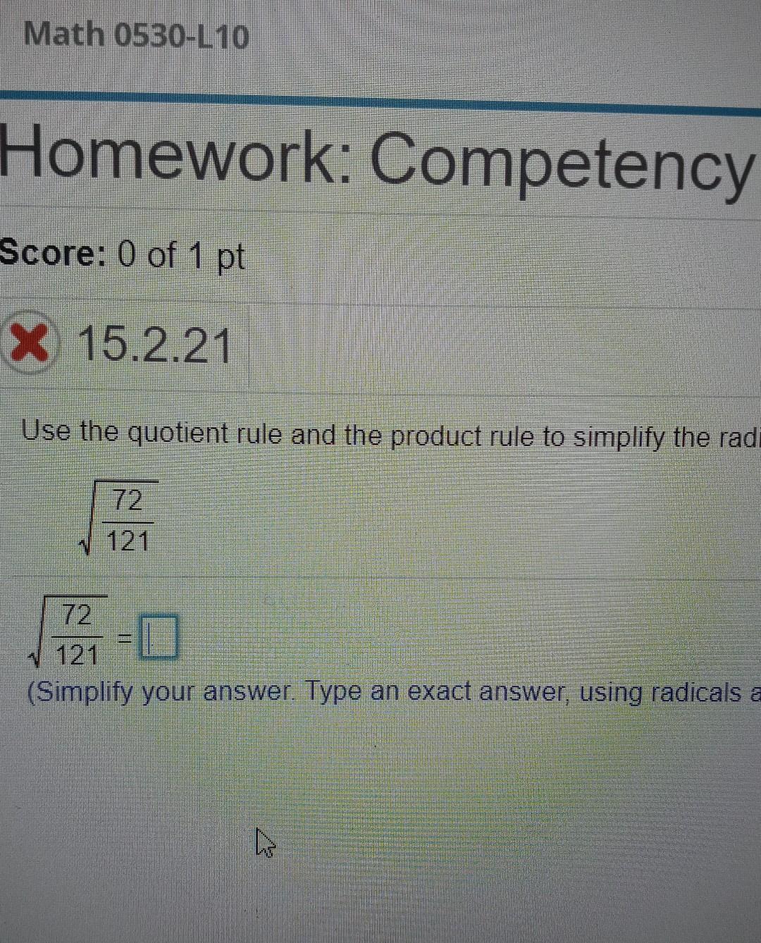 Solved Math 0530-L10 Homework: Competency Score: 0 of 1 pt X | Chegg.com