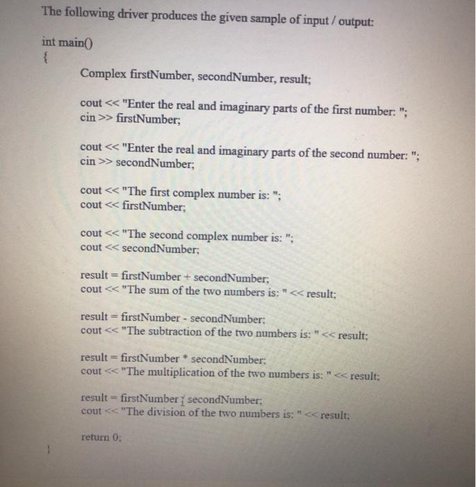 Solved 6 8 10 11 12 13 14- 15 Create a class called Complex | Chegg.com
