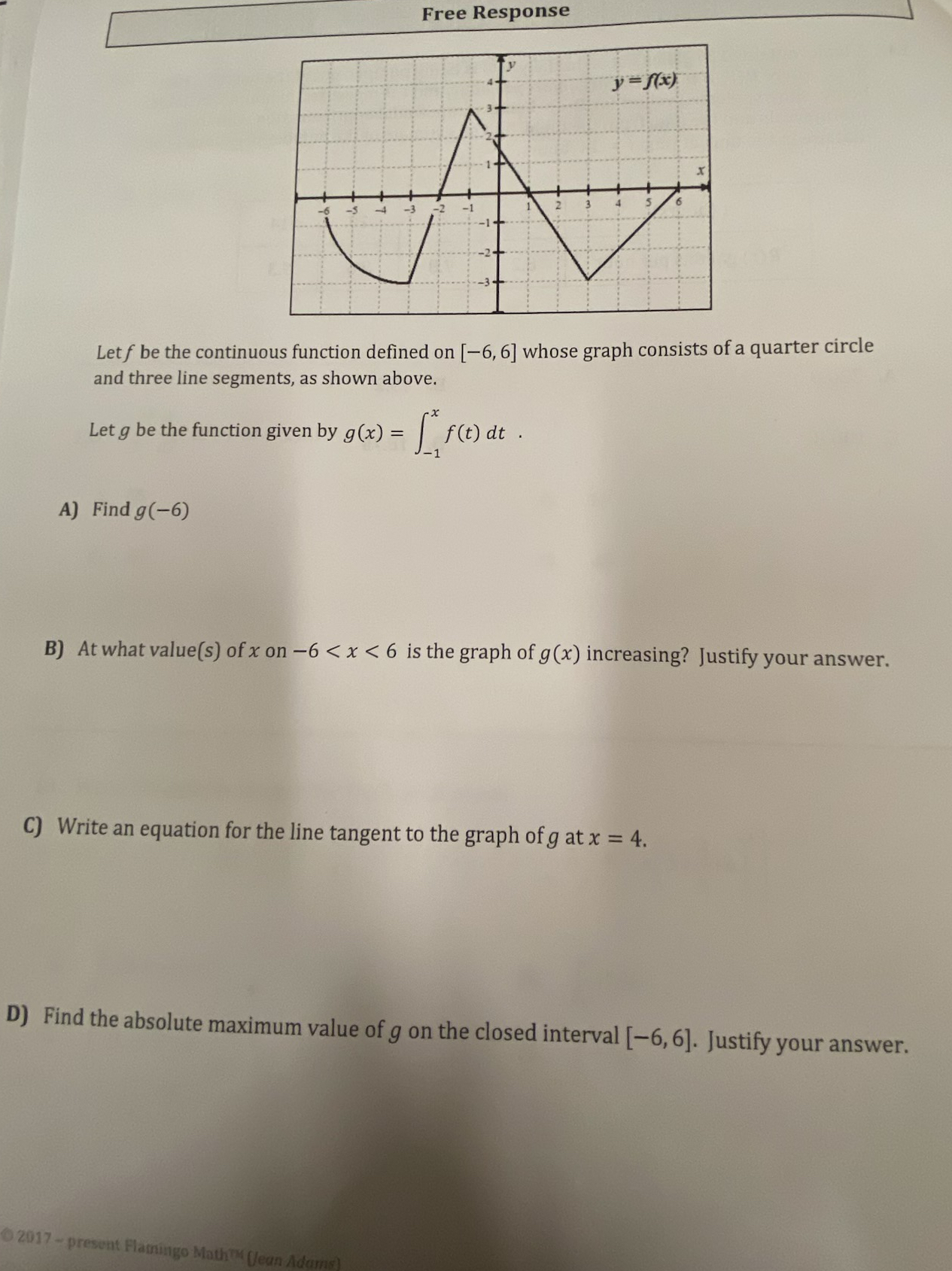 Solved Free ResponseLet f ﻿be the continuous function | Chegg.com