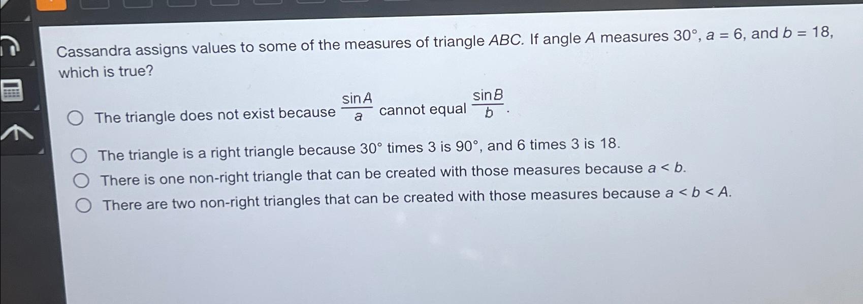 Solved Cassandra assigns values to some of the measures of | Chegg.com