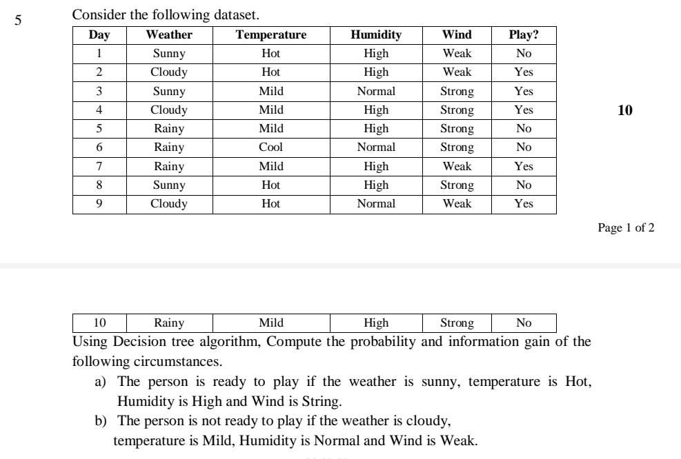 Solved Consider the following dataset. 10 Page 1 of 2 Using | Chegg.com