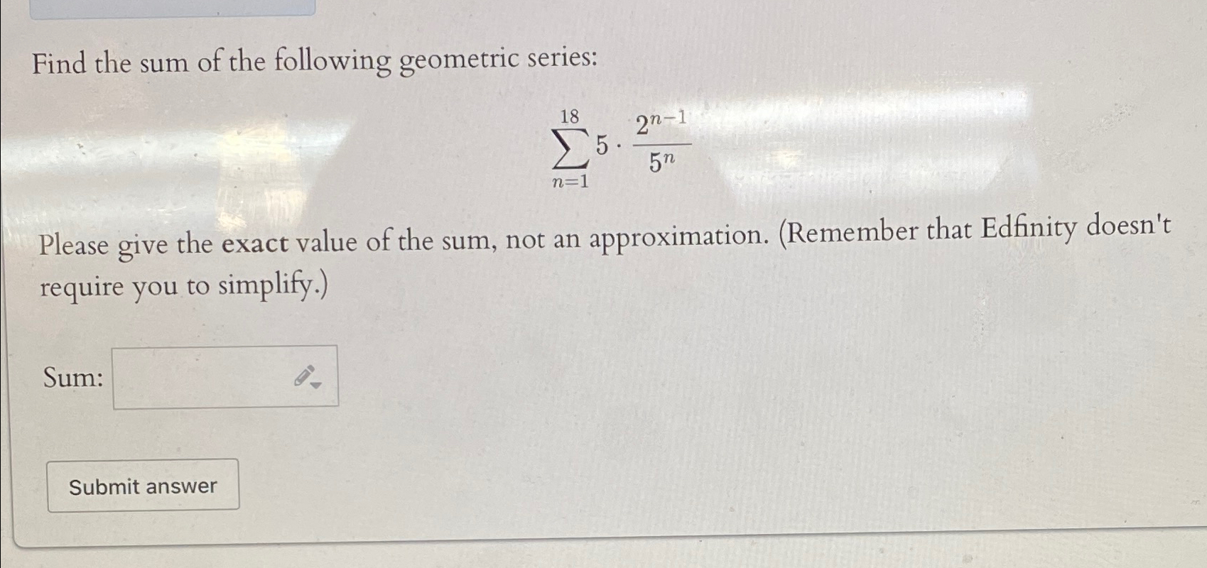Solved Find the sum of the following geometric | Chegg.com