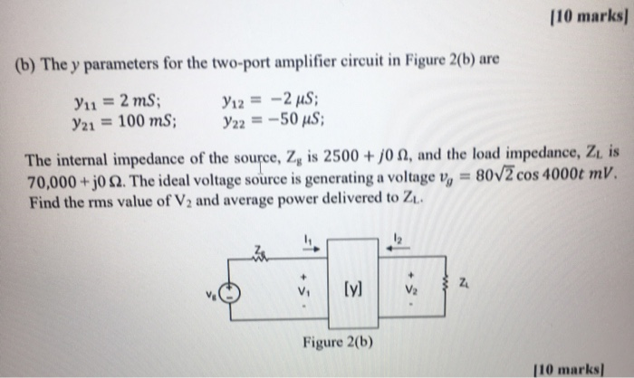 Solved [10 marks] (b) The y parameters for the two-port | Chegg.com
