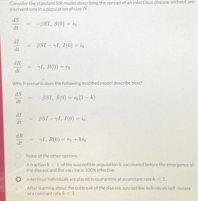 Solved Consider the standard SIR model describing the spread | Chegg.com