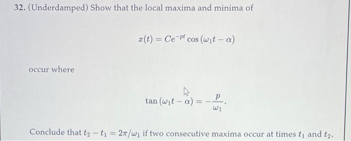 Solved 32. (Underdamped) Show that the local maxima and | Chegg.com