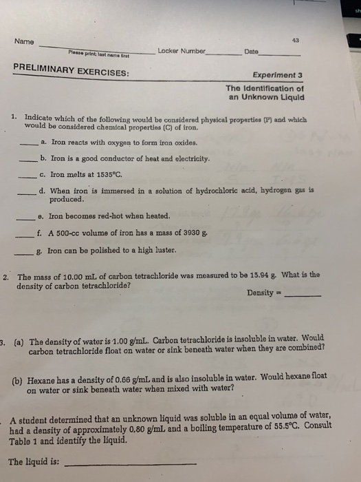 Solved Name 43 esse peintlostament Locker Number Date | Chegg.com