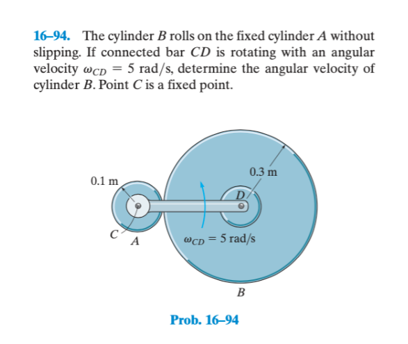 Solved 16-94. ﻿The cylinder B ﻿rolls on the fixed cylinder A | Chegg.com