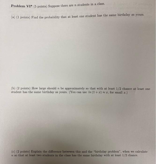 Solved Problem VI* ( 5 points) Suppose there are n students | Chegg.com