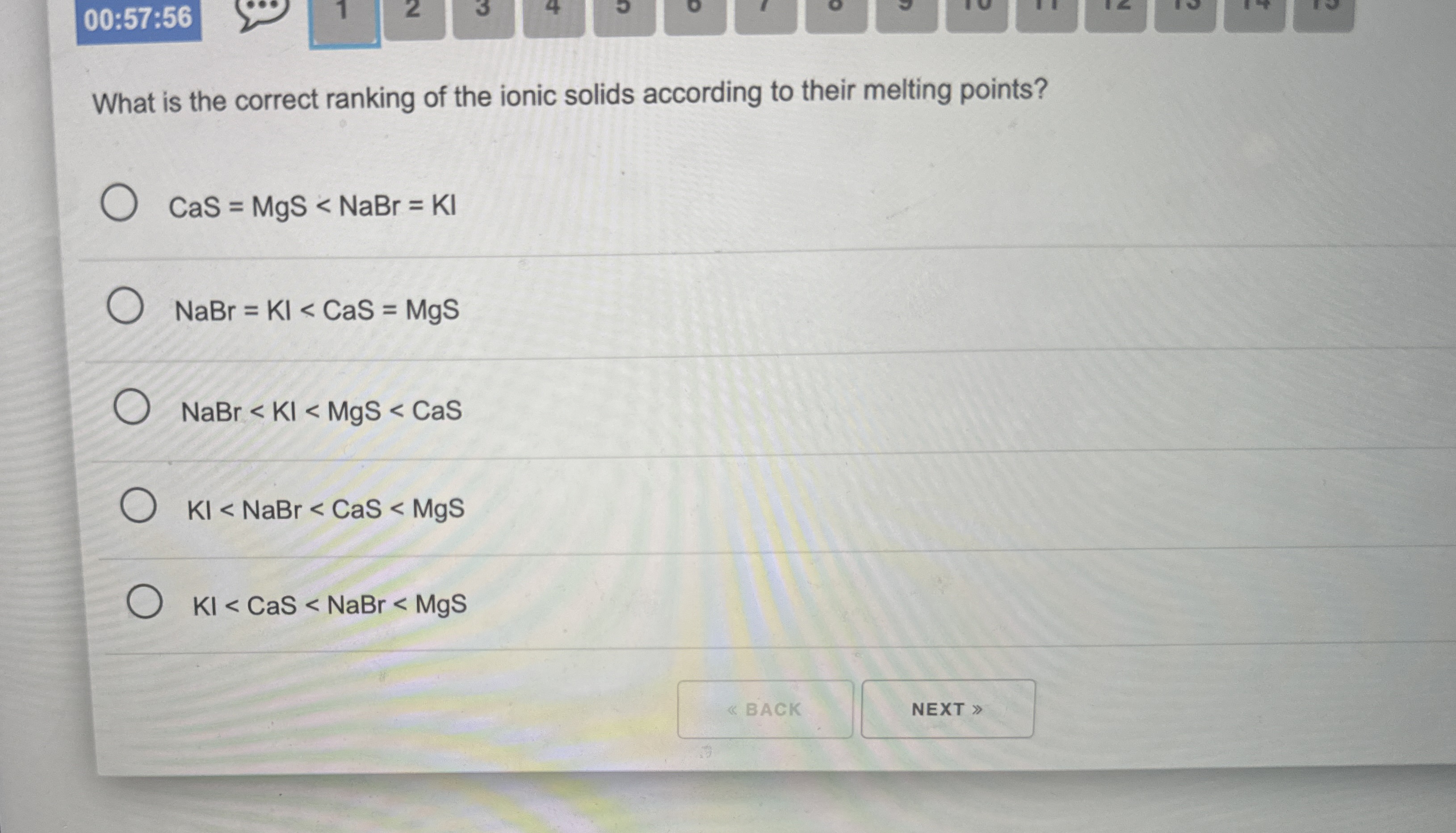 Solved What is the correct ranking of the ionic solids | Chegg.com