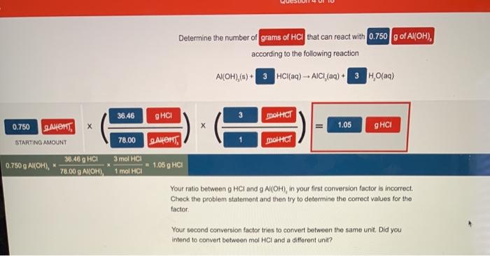 Solved Determine the number of grams of HCl that can react | Chegg.com
