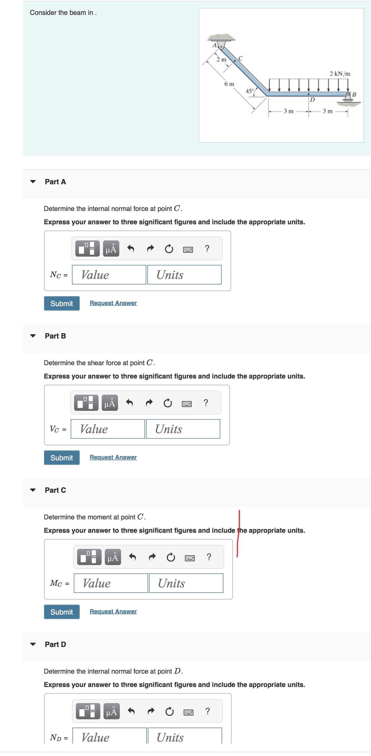 Solved Consider the beam in .Part ADetermine the internal | Chegg.com