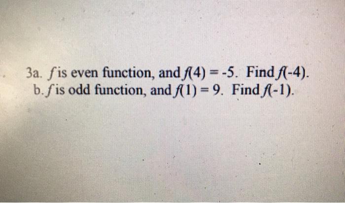Solved 3a. fis even function, and (4)=-5. Find f(-4). b.fis | Chegg.com