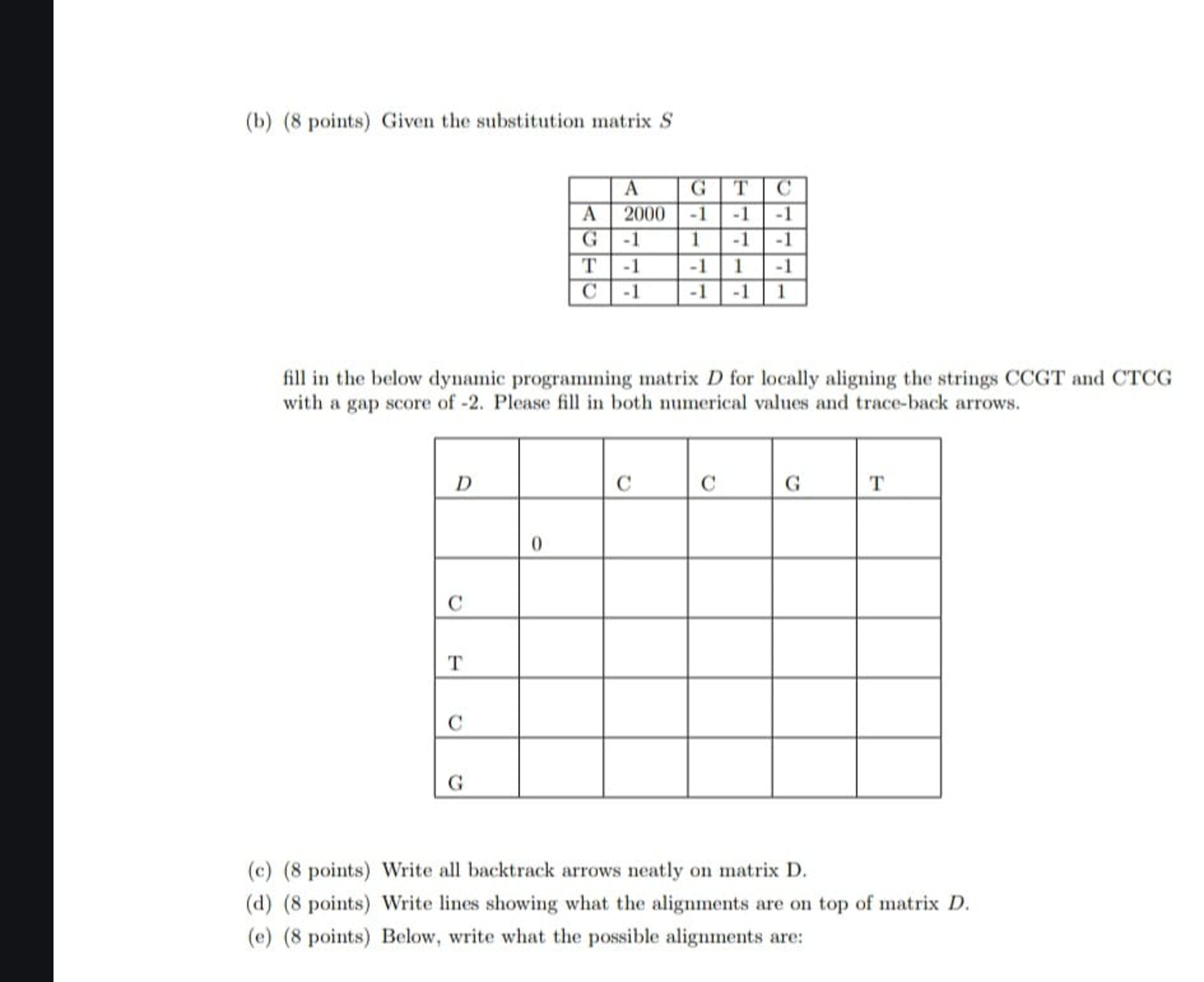 Solved (b) (8 ﻿points) ﻿Given the substitution matrix Sfill | Chegg.com