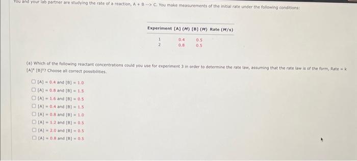 Solved rou and your lab parther are studying the rate of a | Chegg.com