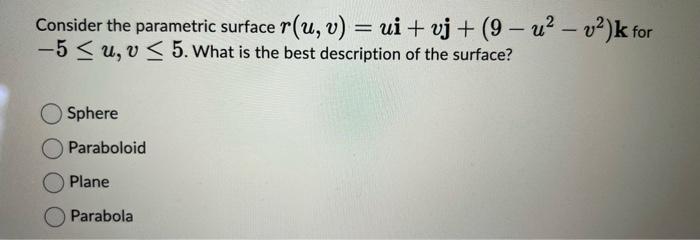Solved Consider the parametric surface | Chegg.com