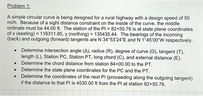 Solved A simple circular curve is being designed for a rural | Chegg.com