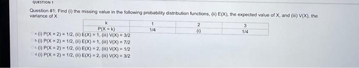 Solved QUESTION 1 Question #1: Find (i) the missing value in | Chegg.com