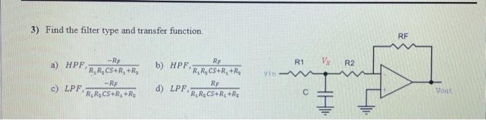Solved 3) Find the filter type and transfer function RF R1 | Chegg.com