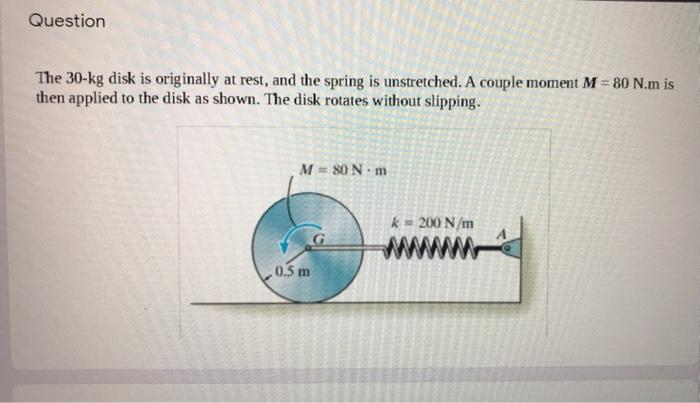 Solved Question The 30-kg disk is originally at rest, and | Chegg.com