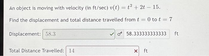 Solved An Object Is Moving With Velocity In Ft Sec V T