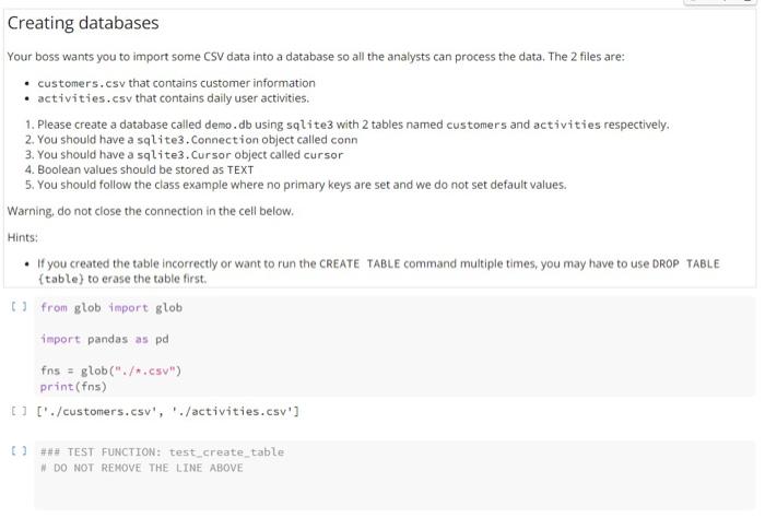 Solved Creating databases Your boss wants you to import some | Chegg.com