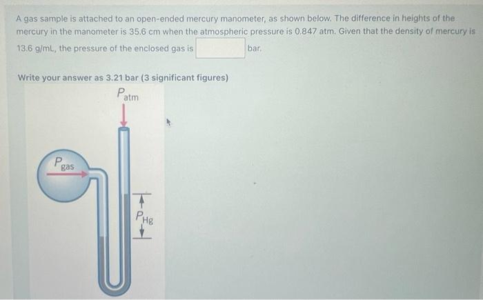 Solved A gas sample is attached to an open-ended mercury | Chegg.com