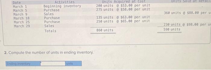 Solved 2. Compute the number of units in ending inventory. | Chegg.com