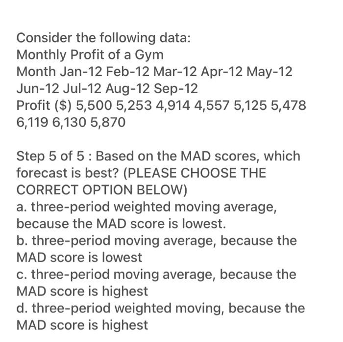 Solved Consider the following data: Monthly Profit of a Gym | Chegg.com
