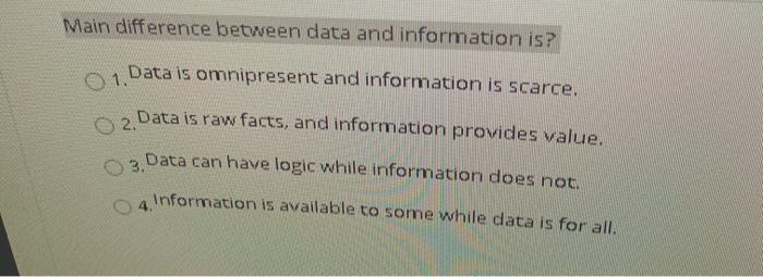Solved 2. Data is raw facts, and information provides value. | Chegg.com