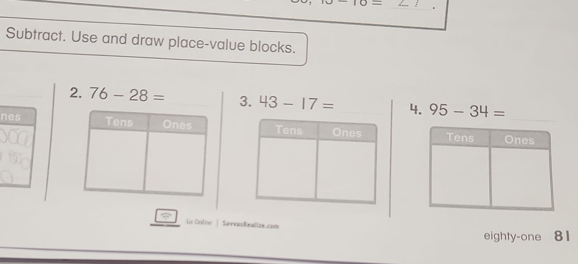 Solved Subtract. Use and draw place-value blocks. 2. 76−28= | Chegg.com