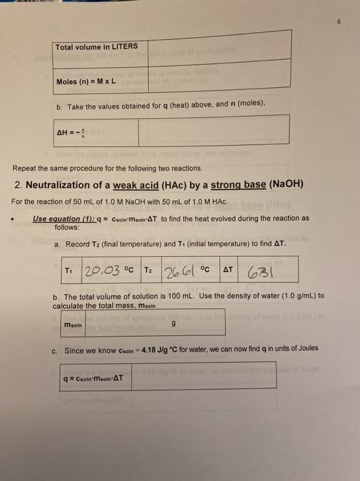 Solved CHE 169 LC Exp. #2 ENTHALPY OF NEUTRALIZATION | Chegg.com